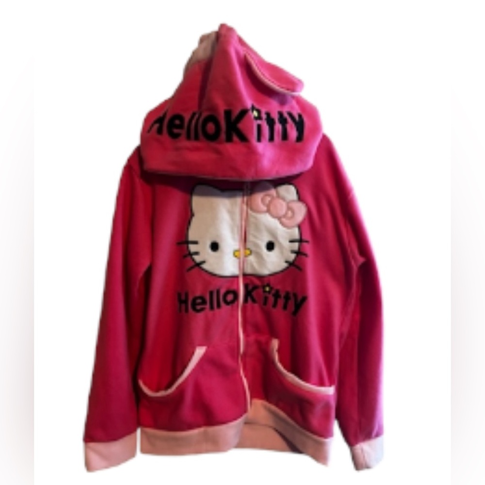 Hello Kitty Pink Fleece Hooded Logo Jacket Sz:Large - Gem